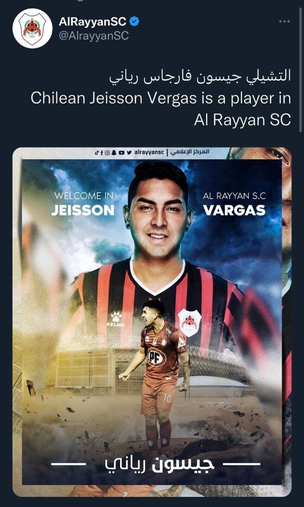 Jeisson Vargas es presentado en Al Rayyan como Vergas